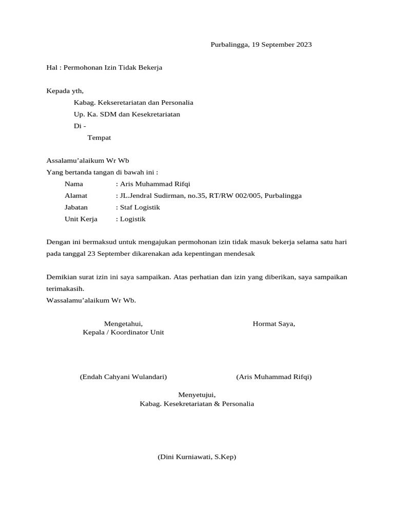 Format Surat Izin Karyawan | PDF
