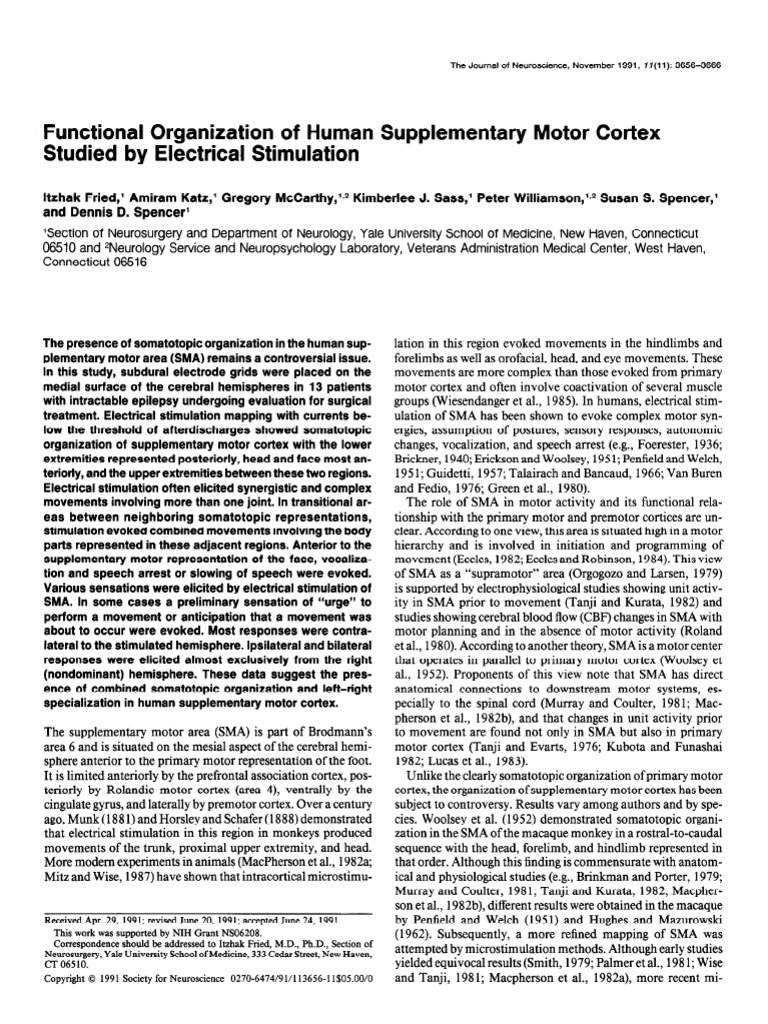 Functional Organization of Human Supplementary Motor Cortex Studied by Electrical Stimulation ...
