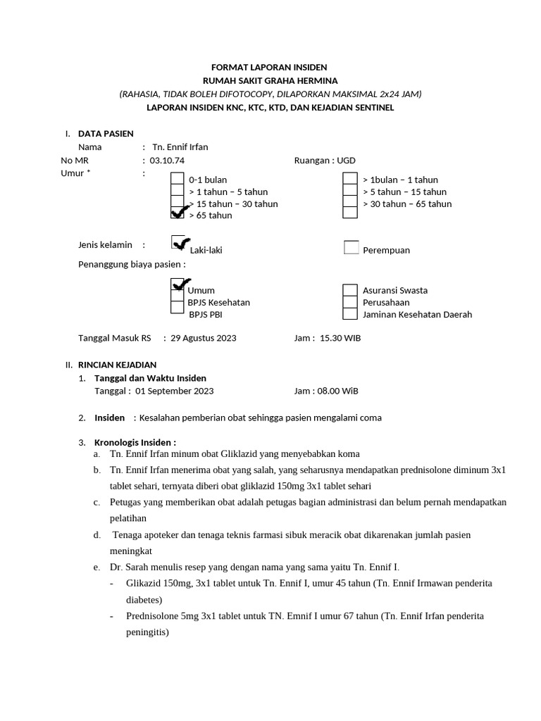 Form Laporan Insiden Patient Safety - Zumroh Nuraini - 3038 - 3a K3 | PDF