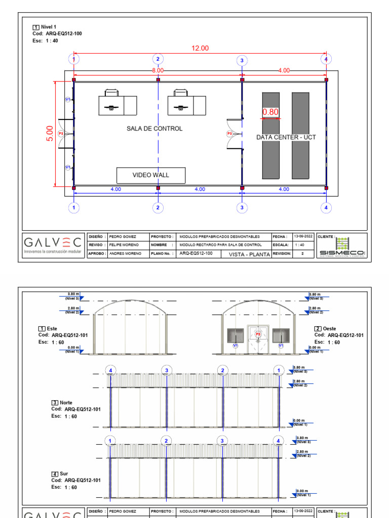 Plano Arquitectónico - ARQ-EQ512-100 - Modulo Rectarco Sala de Control y Data Center - Rev 2 | PDF
