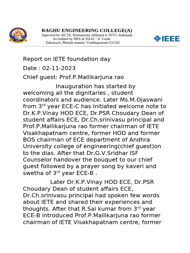 Report On Iete Foundation Day | PDF
