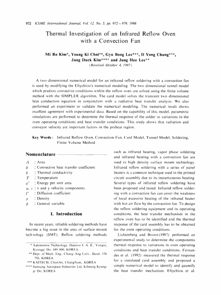 1998 Thermal Investigation of An Infrared Reflow Oven With A Convection ...