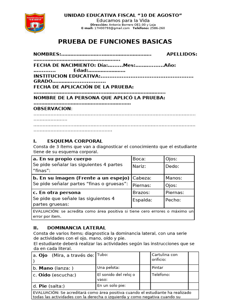 PRUEBA DE FUNCIONES BASICAS Preparatoria | PDF