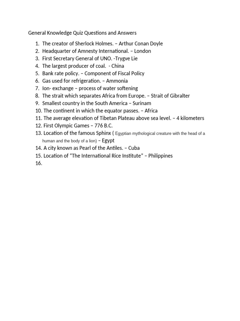 General Knowledge Quiz Questions and Answers | PDF