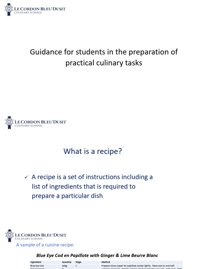 Guidance For Students in The Preparation of Practical Culinary Tasks | PDF