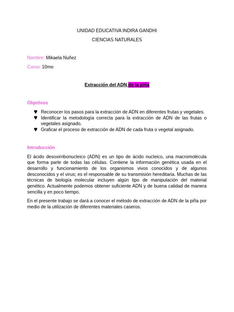 Extracción del ADN de la piña documento | PDF