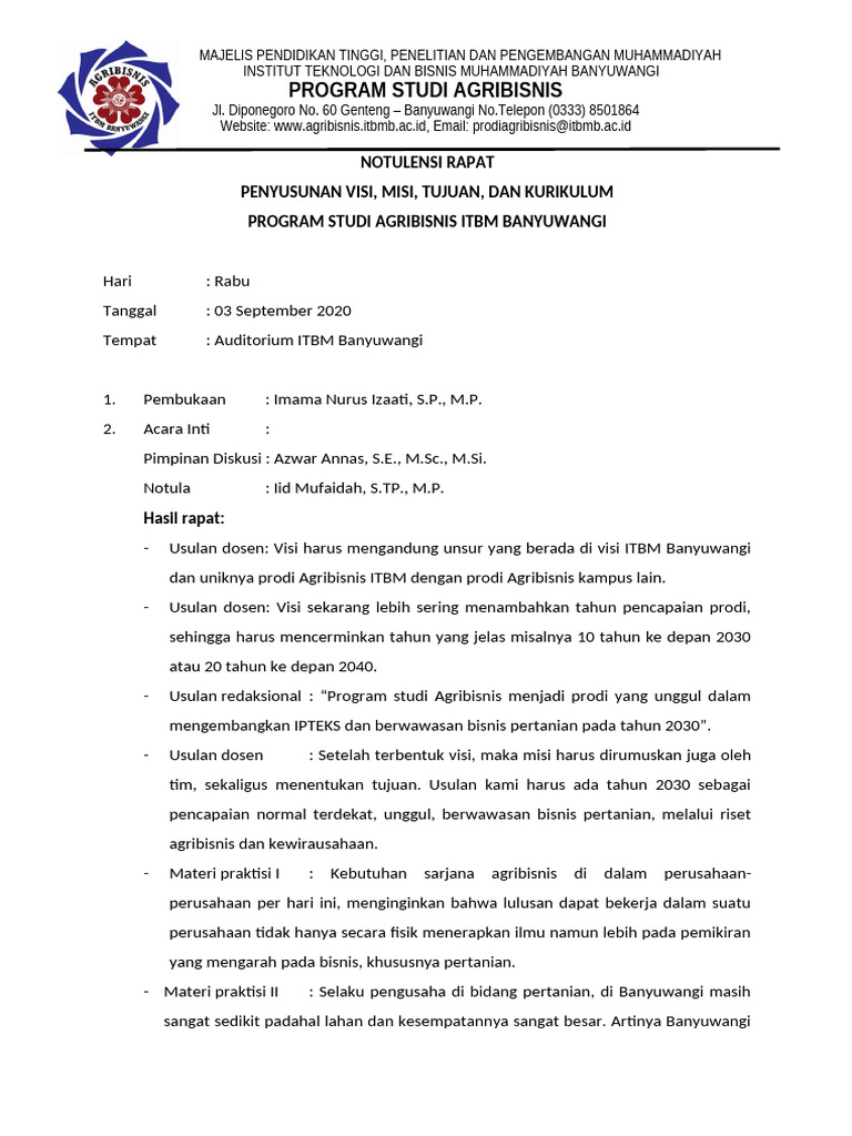 001 NOTULENSI RAPAT VMT Prodi | PDF