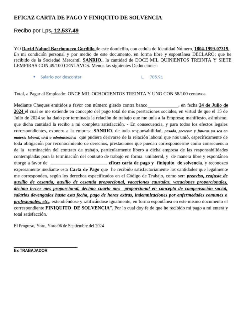 Formato Finiquito Derecho | PDF