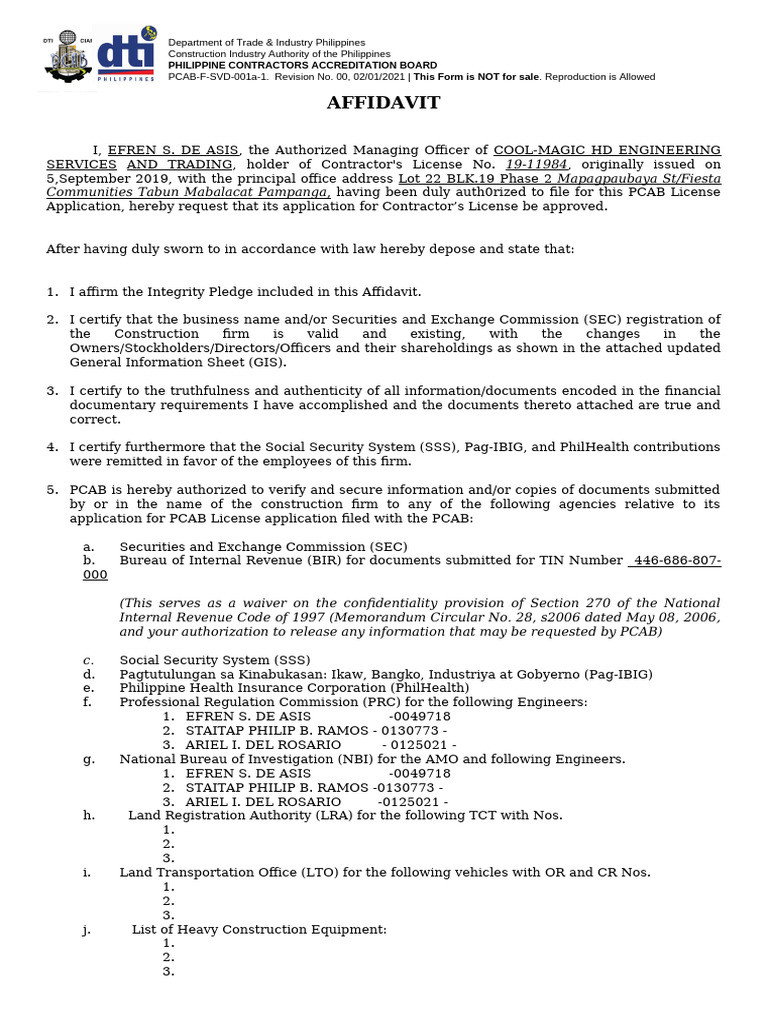 Pcab Affidavit | PDF