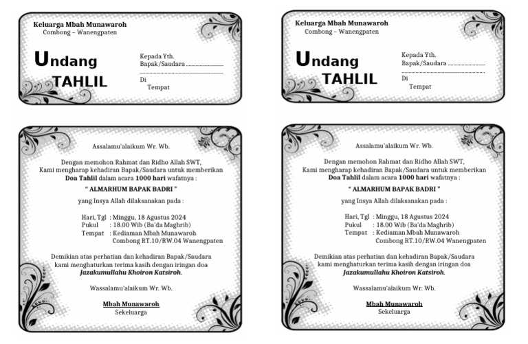 Undangan Kirim Doa (1000) | PDF