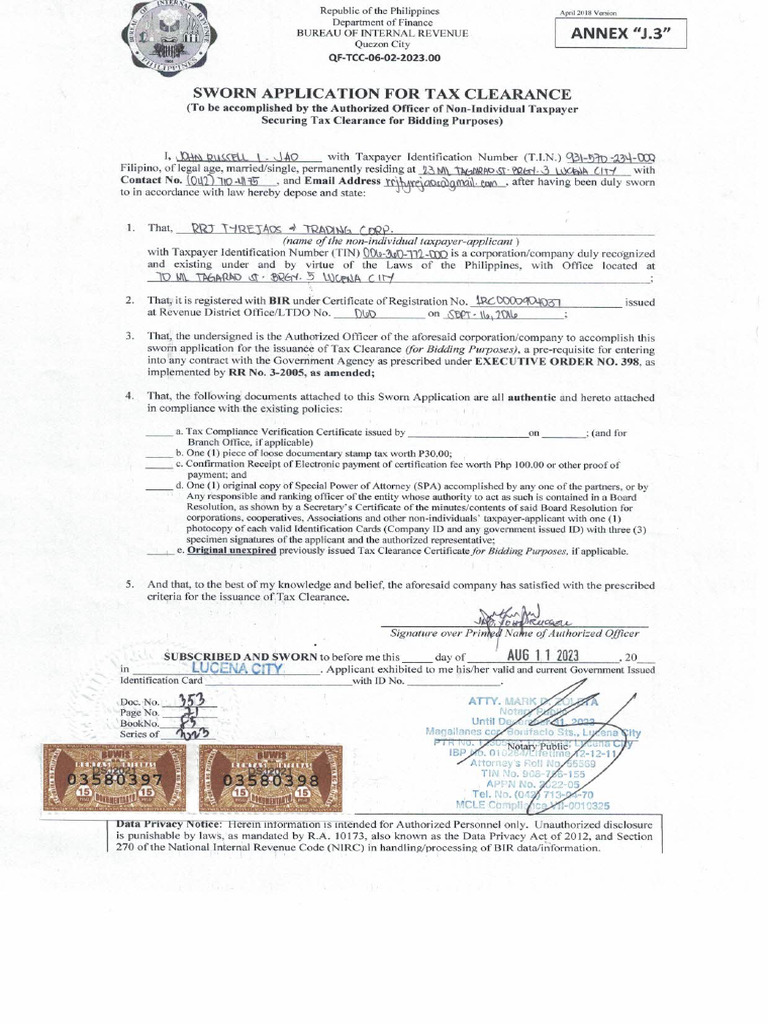 Sworn Application | PDF