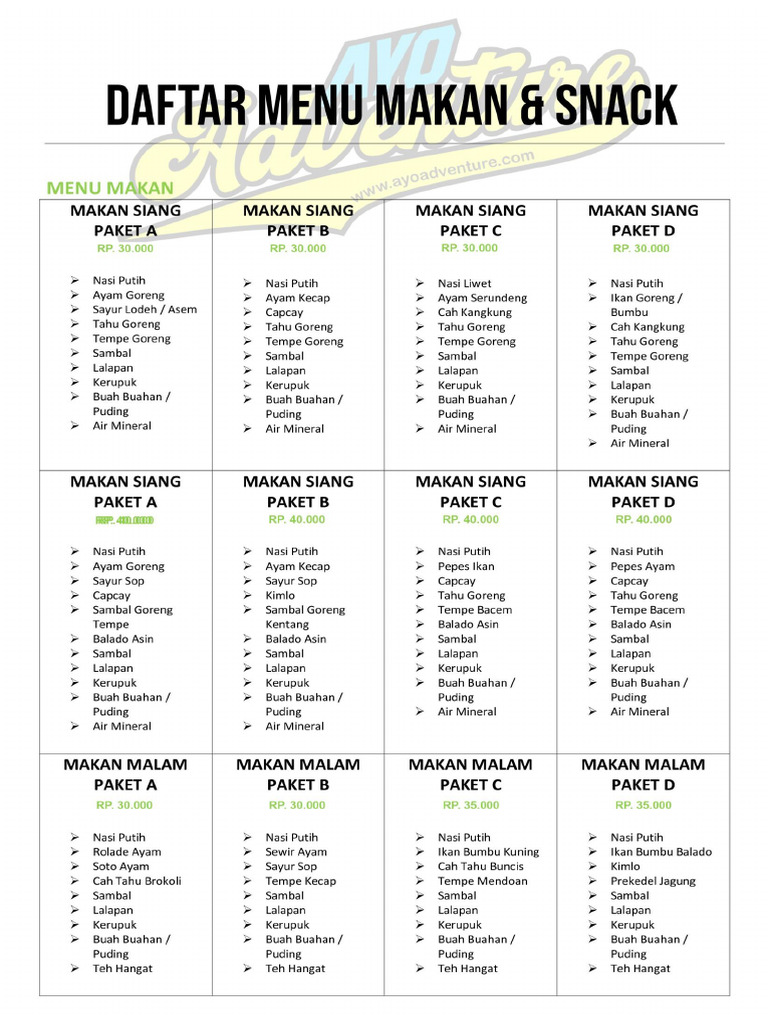 Menu Makan Ayo Adventure 2024 | PDF