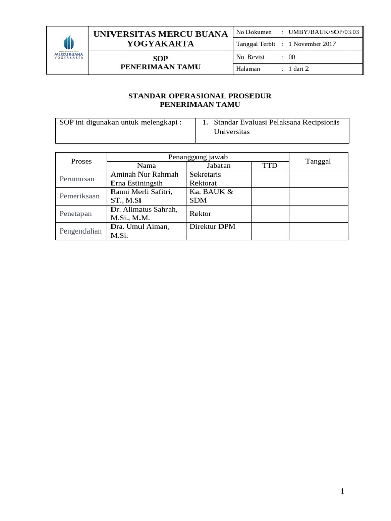 SOP3 Penerimaan Tamu | PDF