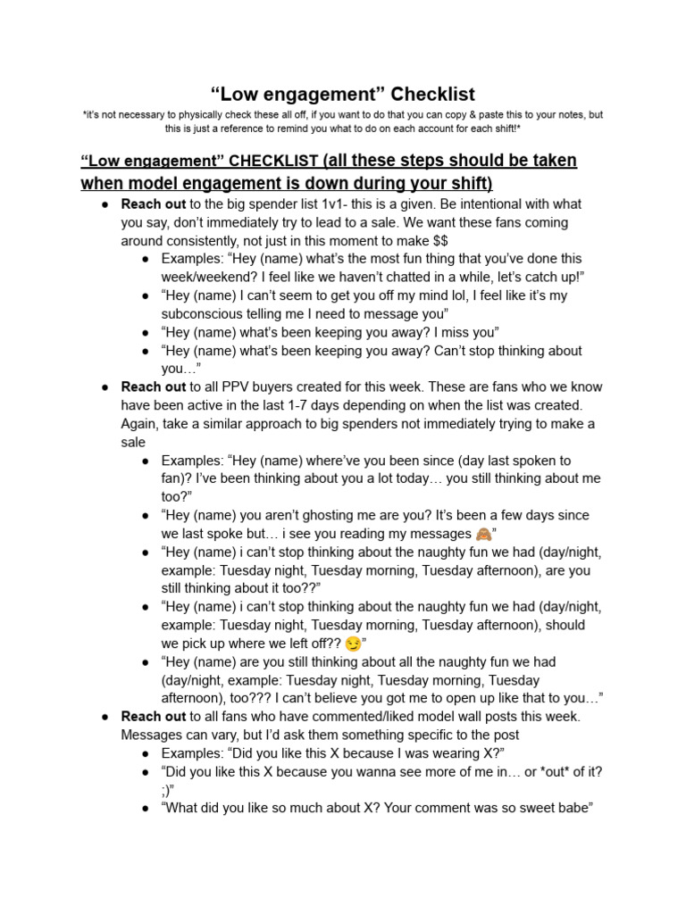 Low Engagement Checklist | PDF