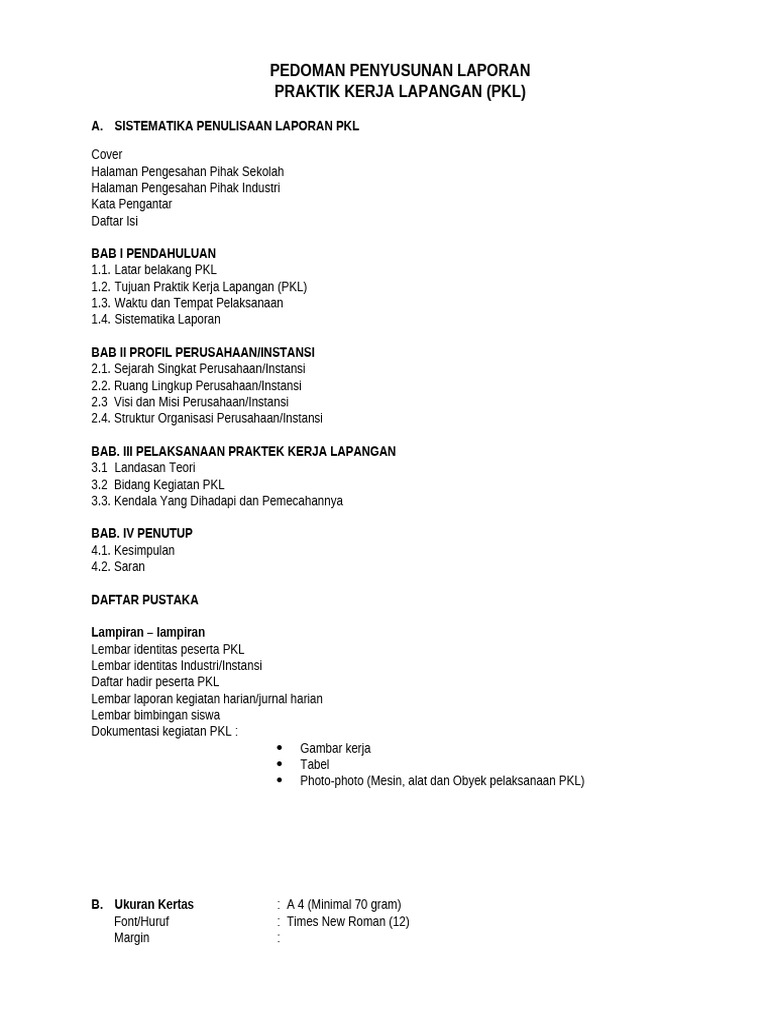 Pedoman Pembuatan Laporan PKL | PDF