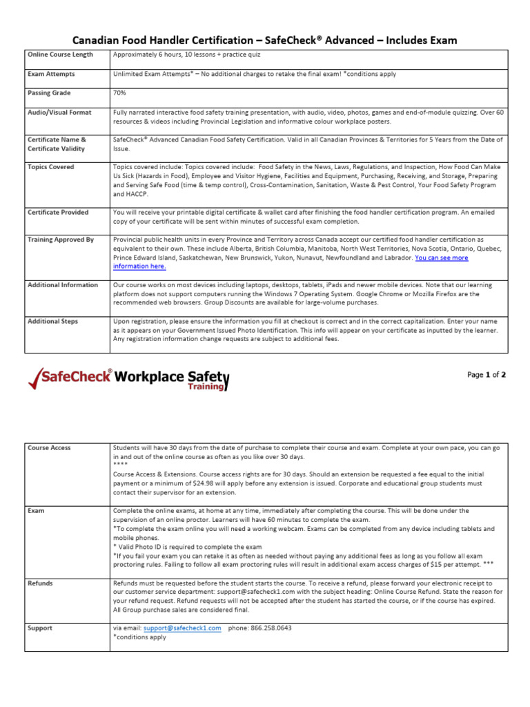 SafeCheck Food Handler Certification Info | PDF | Provinces And ...