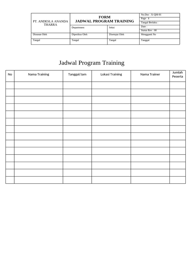Form Jadwal Program Training | PDF