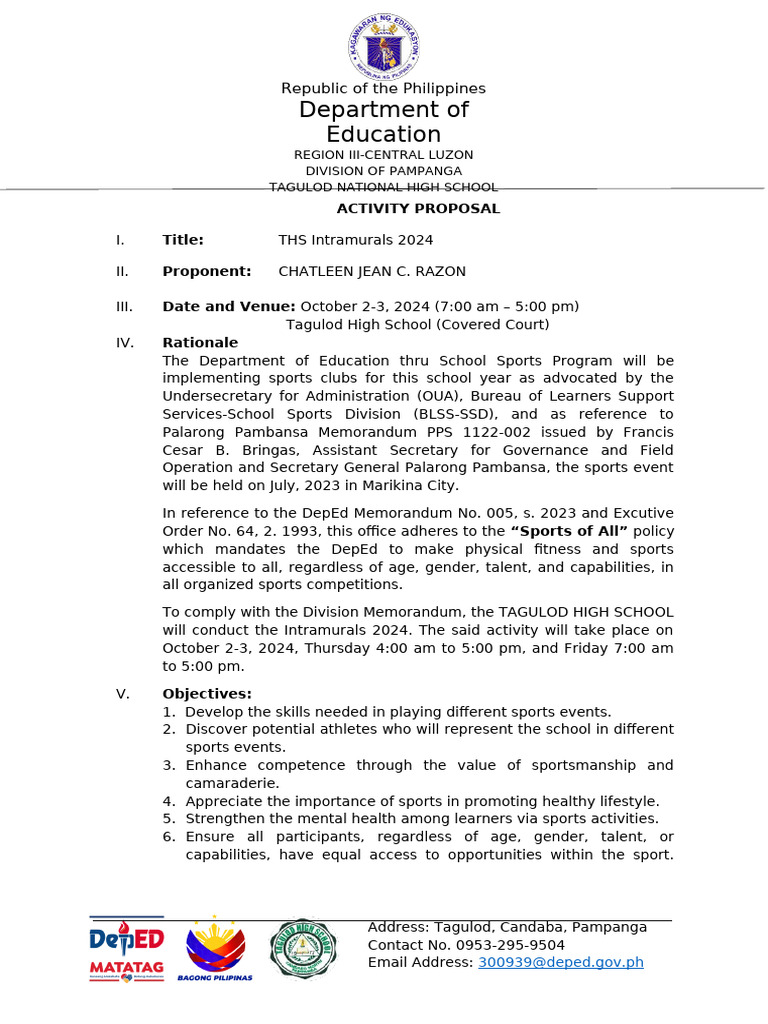 Proposal On Intramurals 2024 2025 | PDF