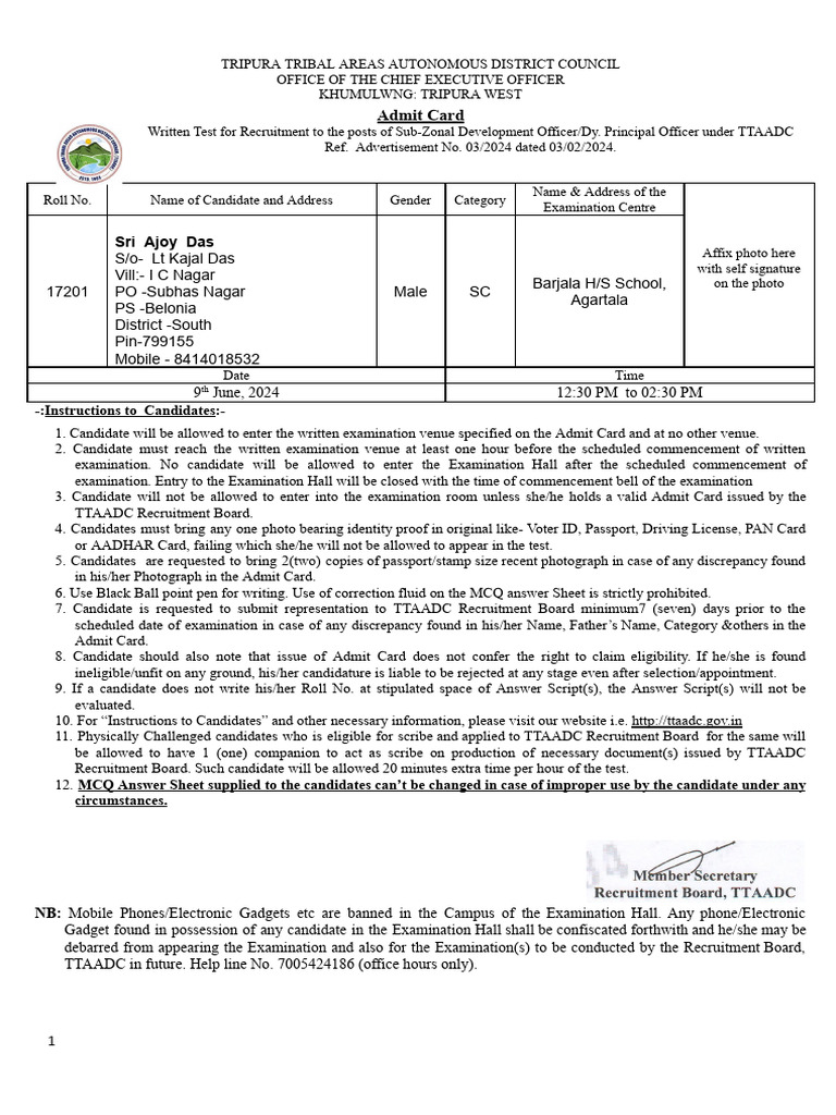 Admit Card SZDO SL No. 17201 - 17400 | PDF | Driver's License | Passport
