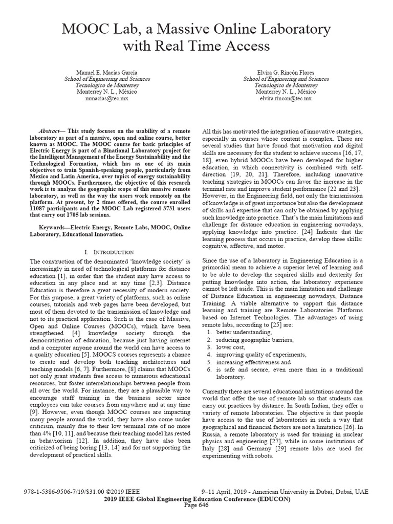 MOOC Lab A Massive Online Laboratory With Real Time Access PDF | PDF