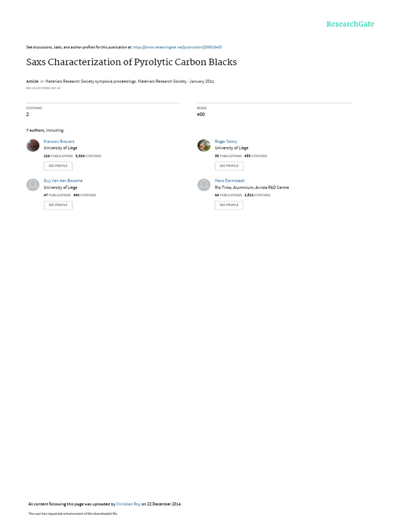 Saxs Characterization of Pyrolytic Carbon Blacks | PDF