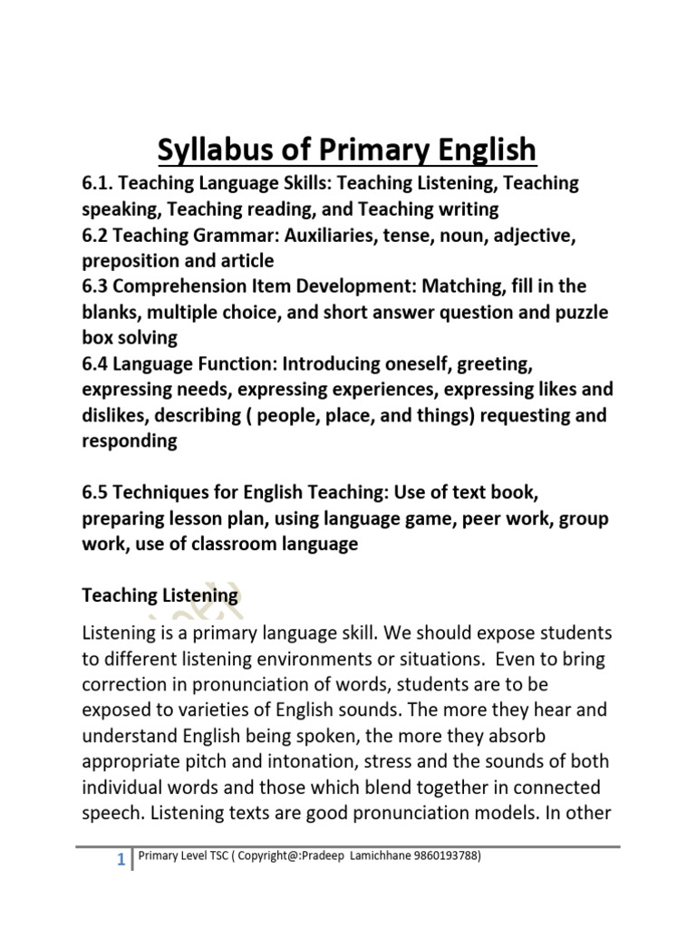 Primary English | PDF