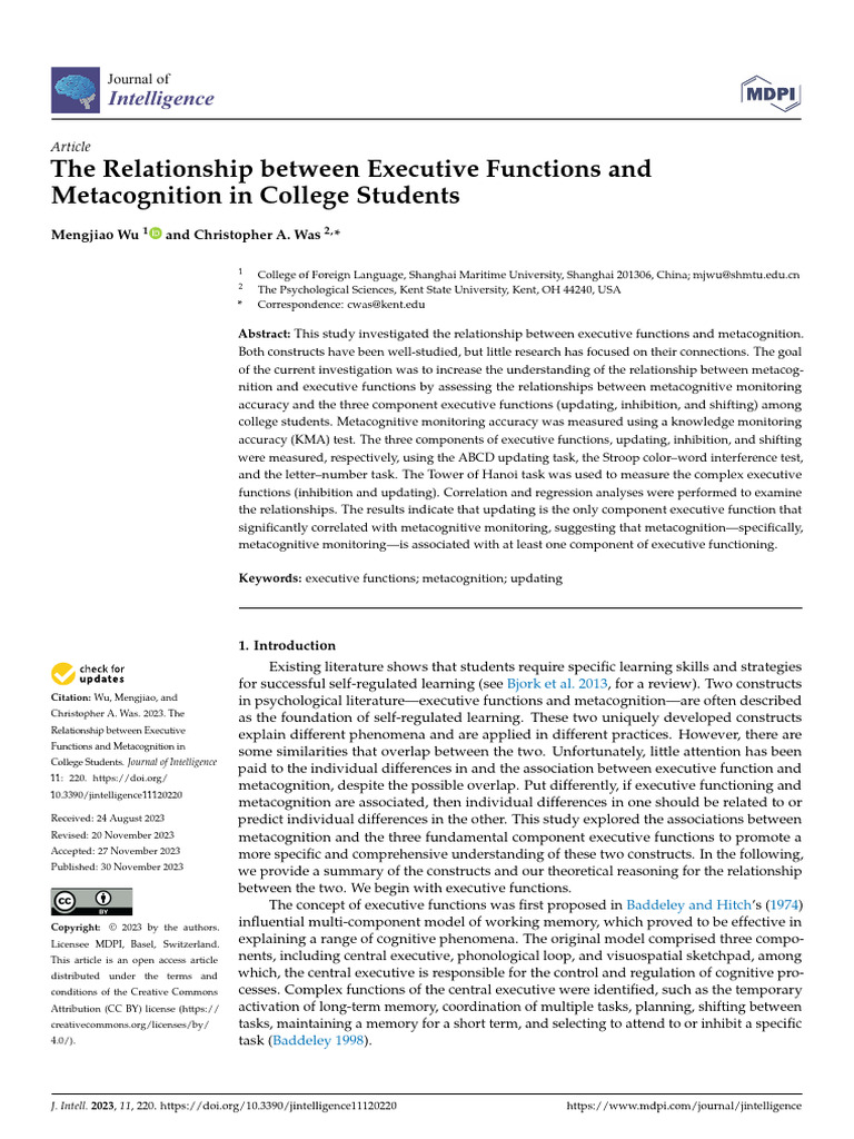 Wu 和 Was - 2023 - The Relationship between Executive Functions and M | PDF