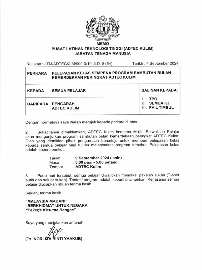 JLD8.54 Memo - Pelepasan Sambutan Kemerdekaan | PDF