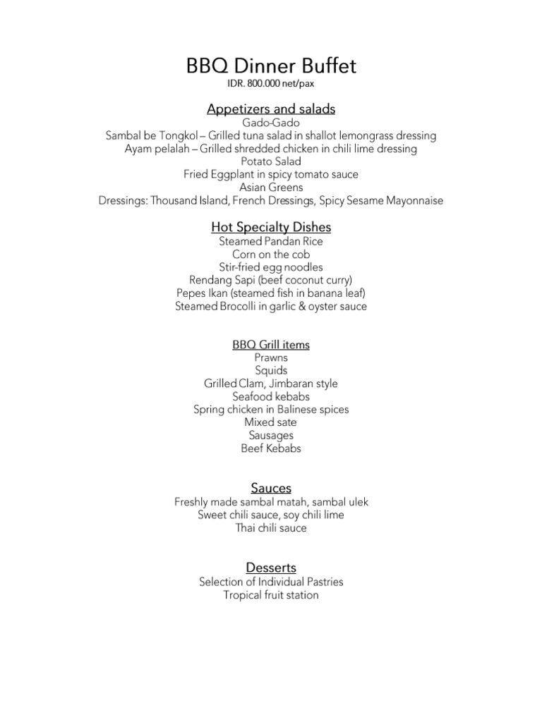 BBQ Dinner Buffet Menu Details | PDF