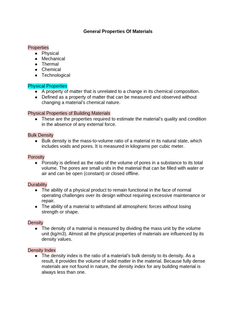 General Properties of Materials | PDF
