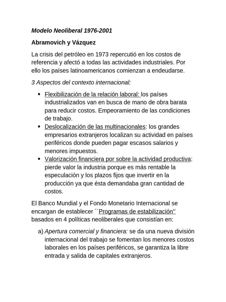 Modelo Neoliberal | PDF