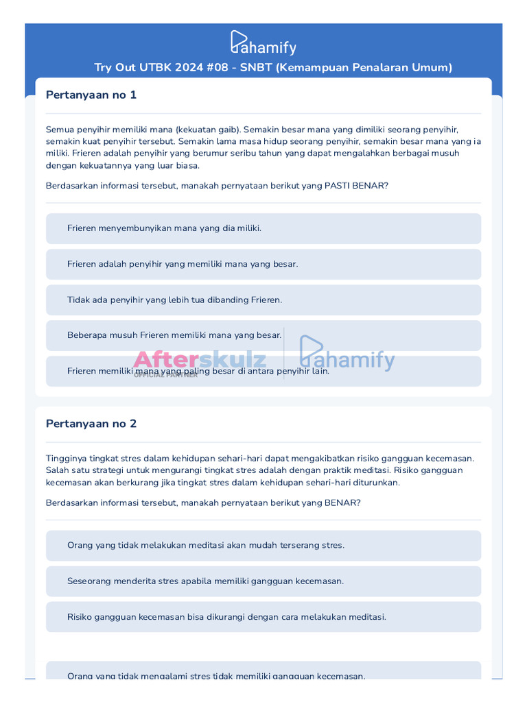 Try Out UTBK 2024 #08 - SNBT (Kemampuan Penalaran Umum) | PDF