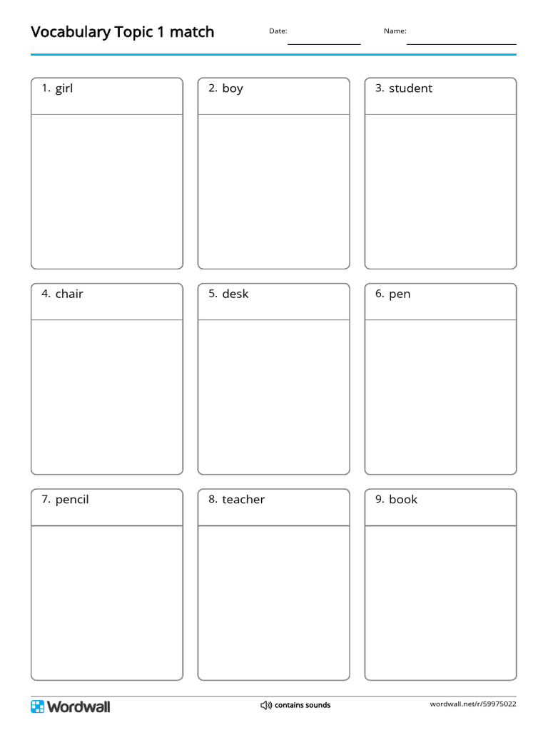 Vocabulary Topic 1 Match Drawing Frame | PDF