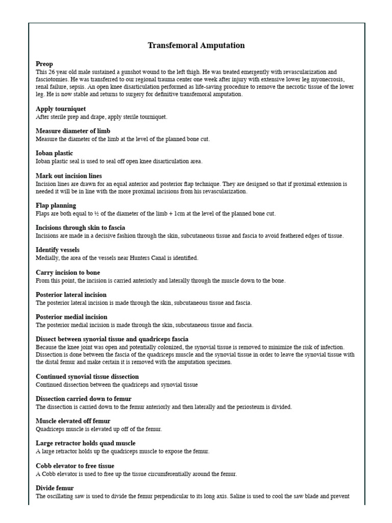 Transfemoral Amputation Techniques | PDF | Surgical Suture | Wellness