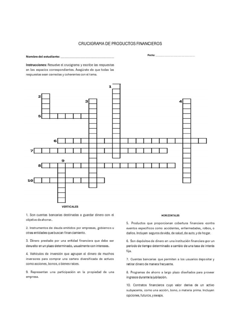 crucigrama de productos financieros | PDF