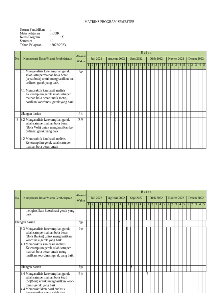 Matriks Program Kelas X 2022 | PDF