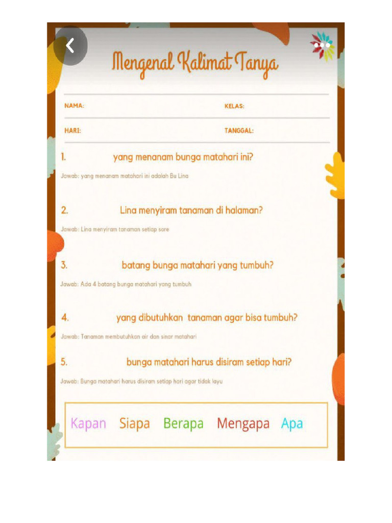 Worksheet Bahasa Indonesia Kelas 2 | PDF