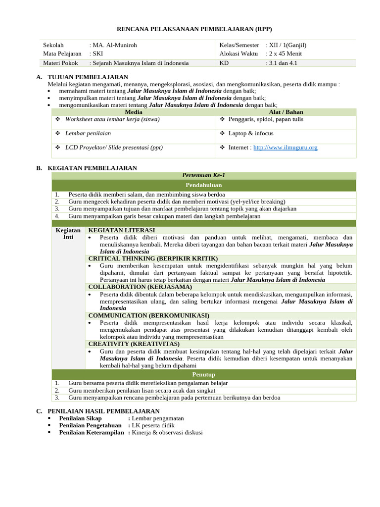 RPP Ski Kelas 12 | PDF