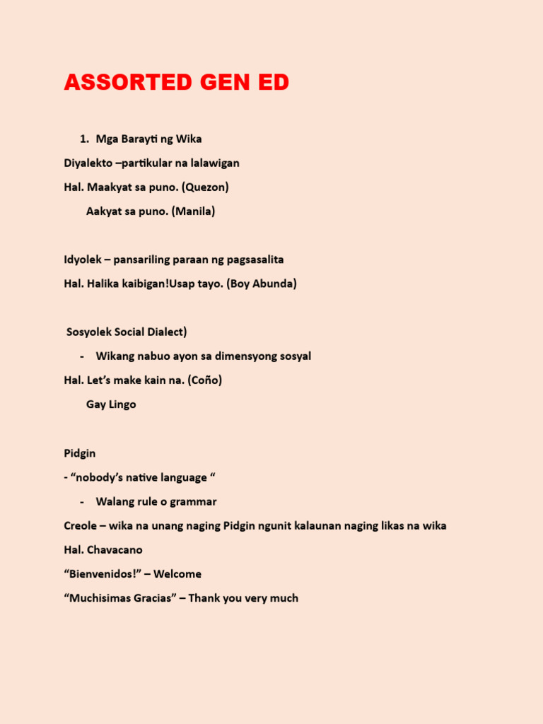 Assorted Gen Ed Notes Aug. 21 | PDF