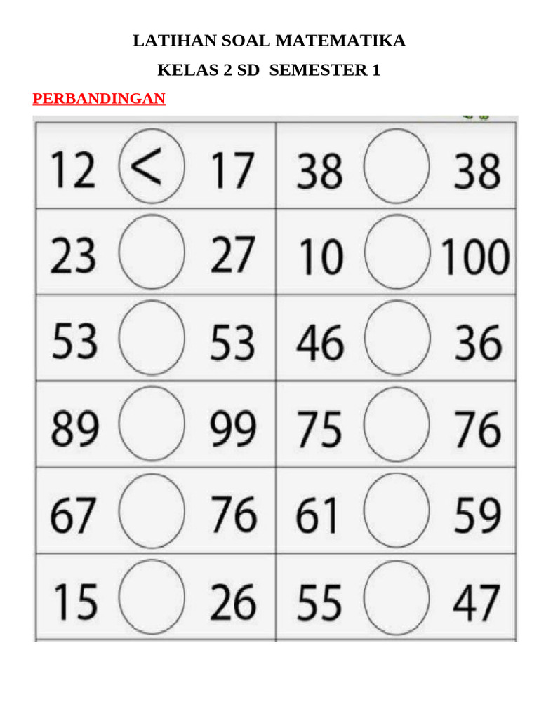 WORKSHEET MATEMATIKA KELAS 2 | PDF