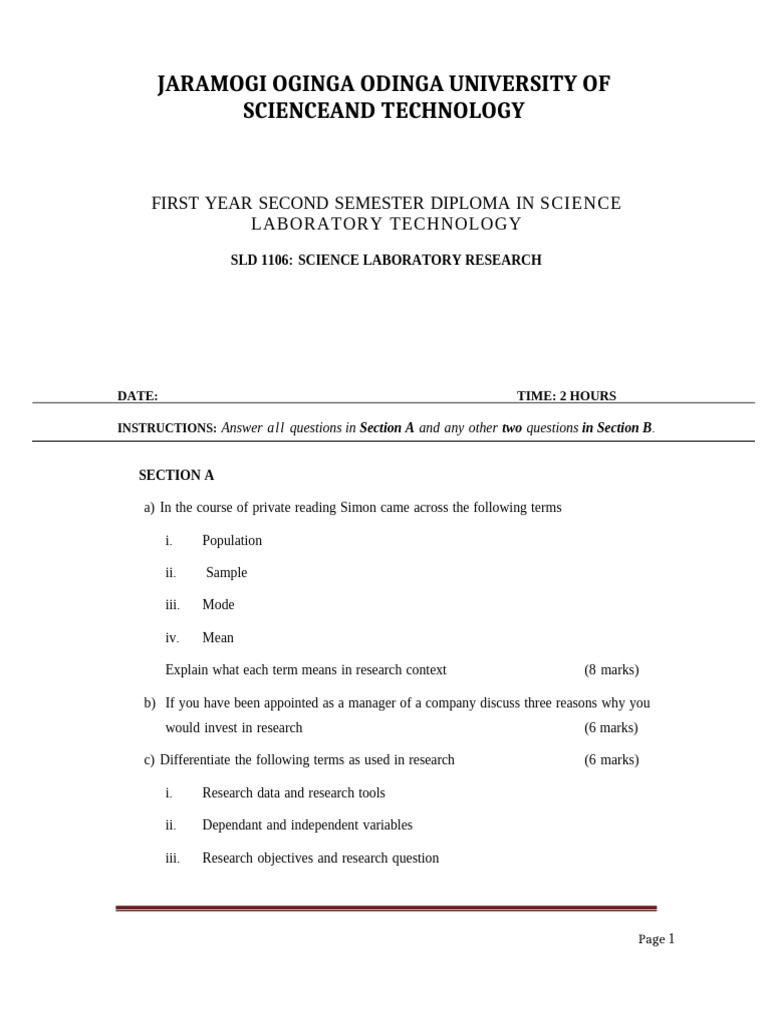 Science Laboratory Research End Year Exams | PDF