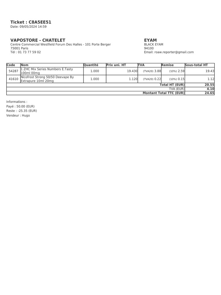 Facture Vapostore | PDF