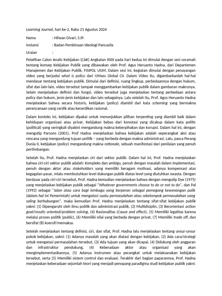 Learning Journal Hari Ke-2 - Hilwan Givari - BPIP | PDF