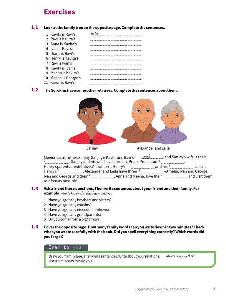 Family Vocabulary Exercises | PDF | Language Arts & Discipline | Wellness