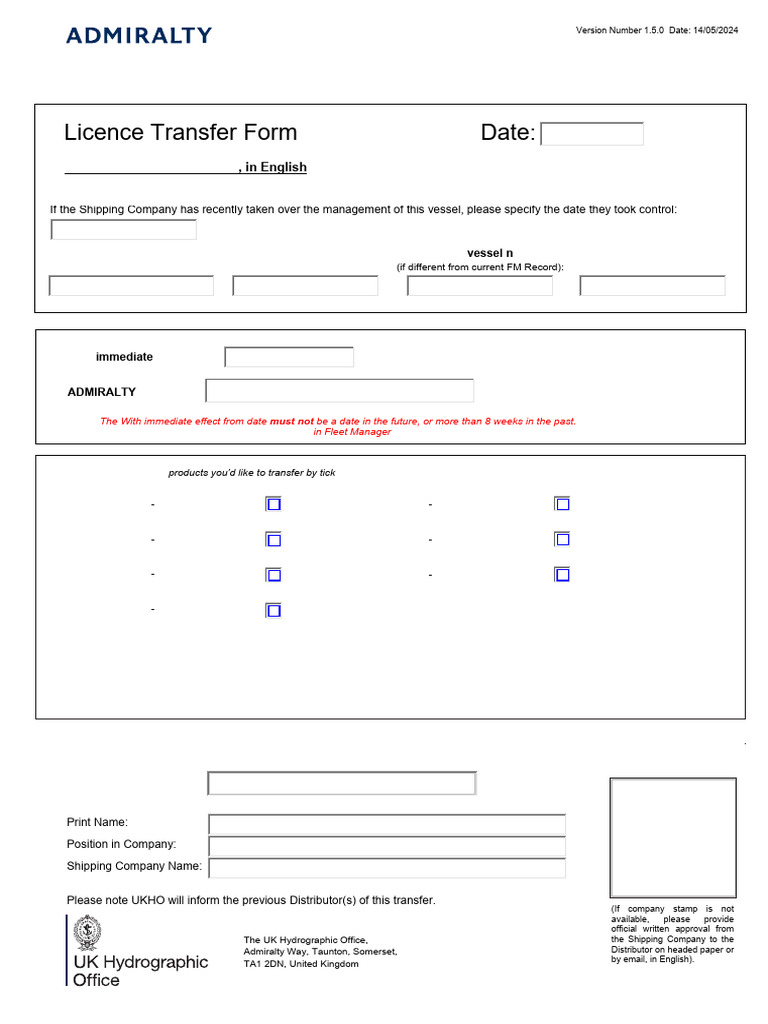 UKHO licence transfer form | PDF