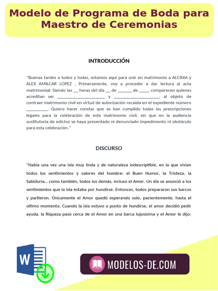 Modelo Programa de Boda para Maestro de Ceremonias | PDF