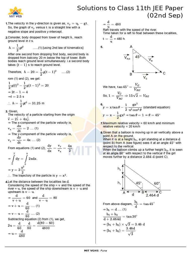 Class 11th JEE Paper 02nd Sep - 02-Sep-2024 - Solution | PDF
