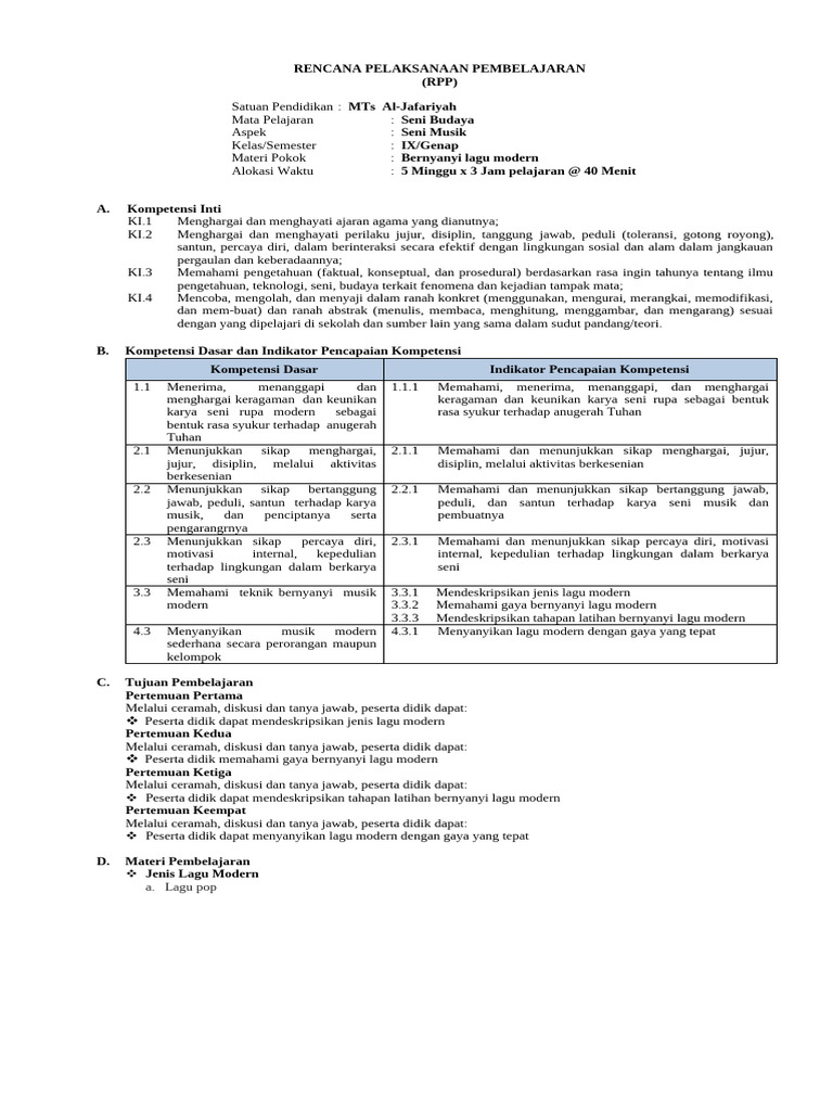 RPP Seni Budaya K9 K13 Seni Musik | PDF