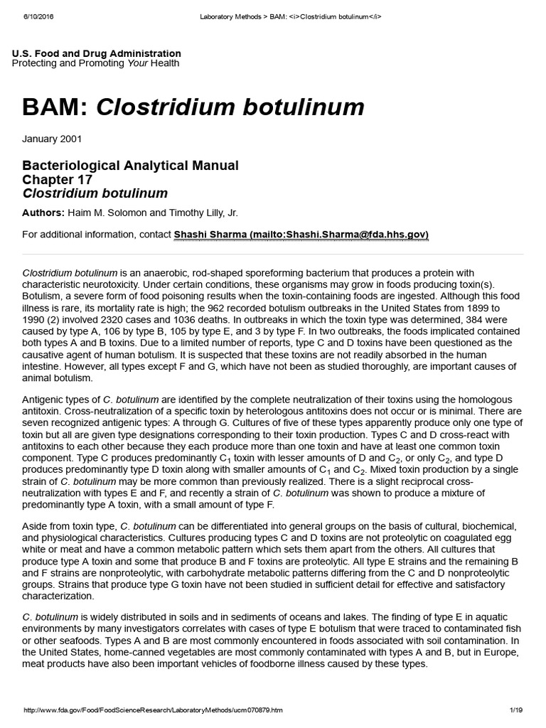 Laboratory Methods - BAM - I - Clostridium Botulinum - I | PDF
