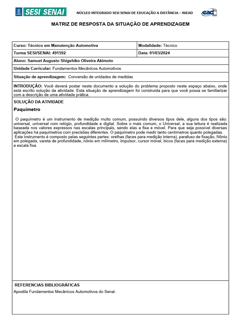SAP 001 - Samuel Akimoto - Fundamentos Mecânicos Automotivos | PDF